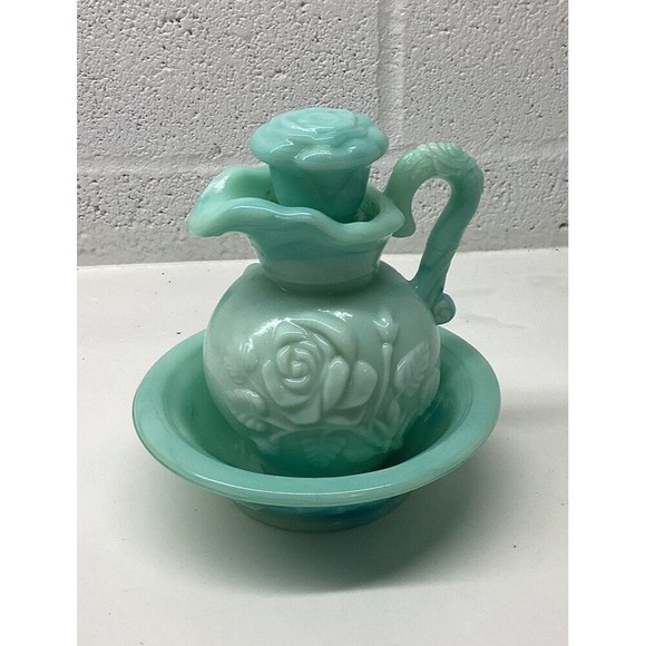 Avon | Accents | Vintage Avon Victoriana Pitcher W Bowl Blue Green Milk ...